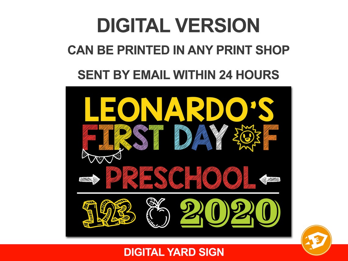 First Day of Preschool 2020 Yard Sign First Day of School - Etsy