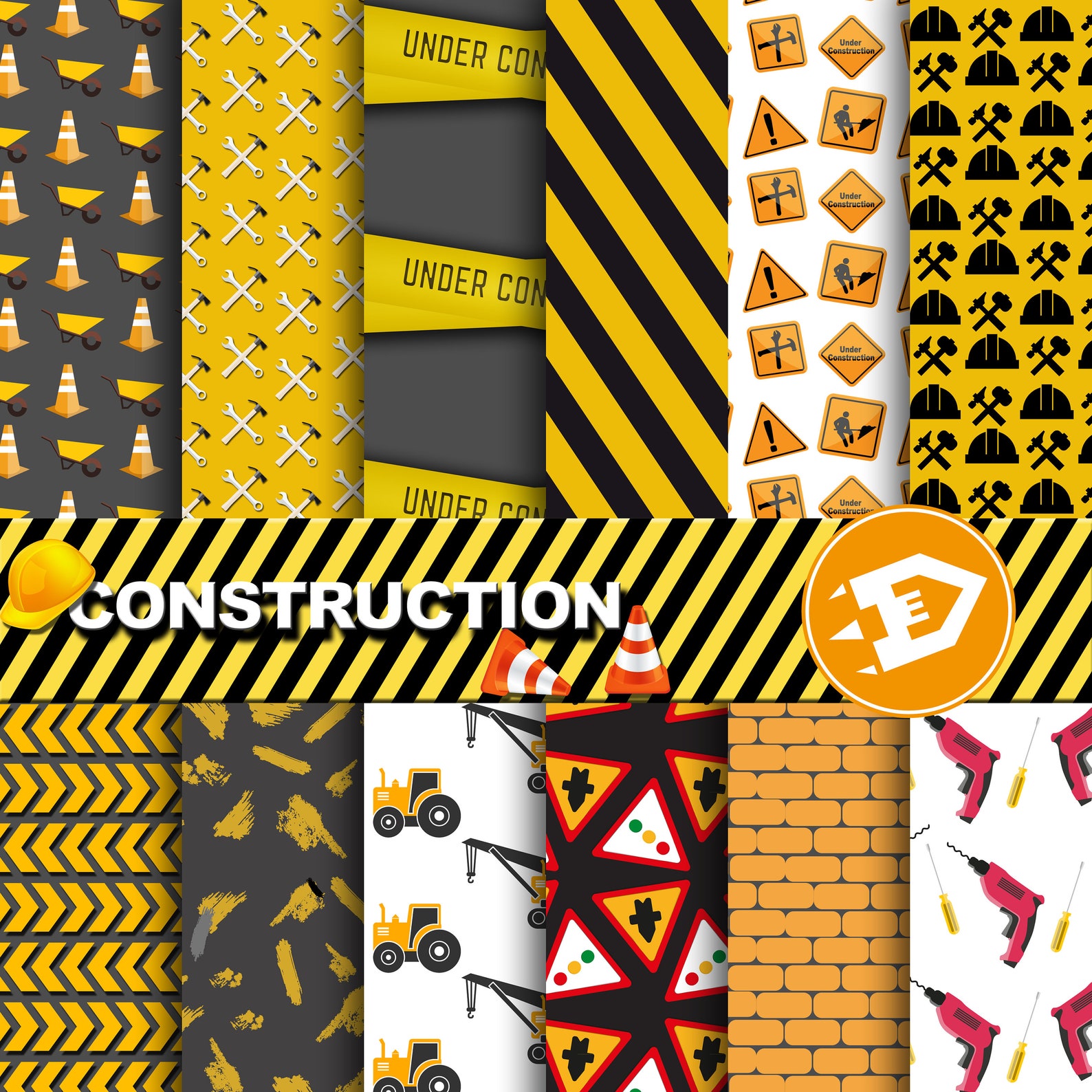 Construction Digital Paper Construction Builder Paper - Etsy
