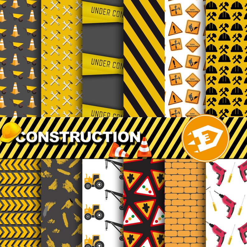 Construction Digital Paper Construction Builder Paper - Etsy