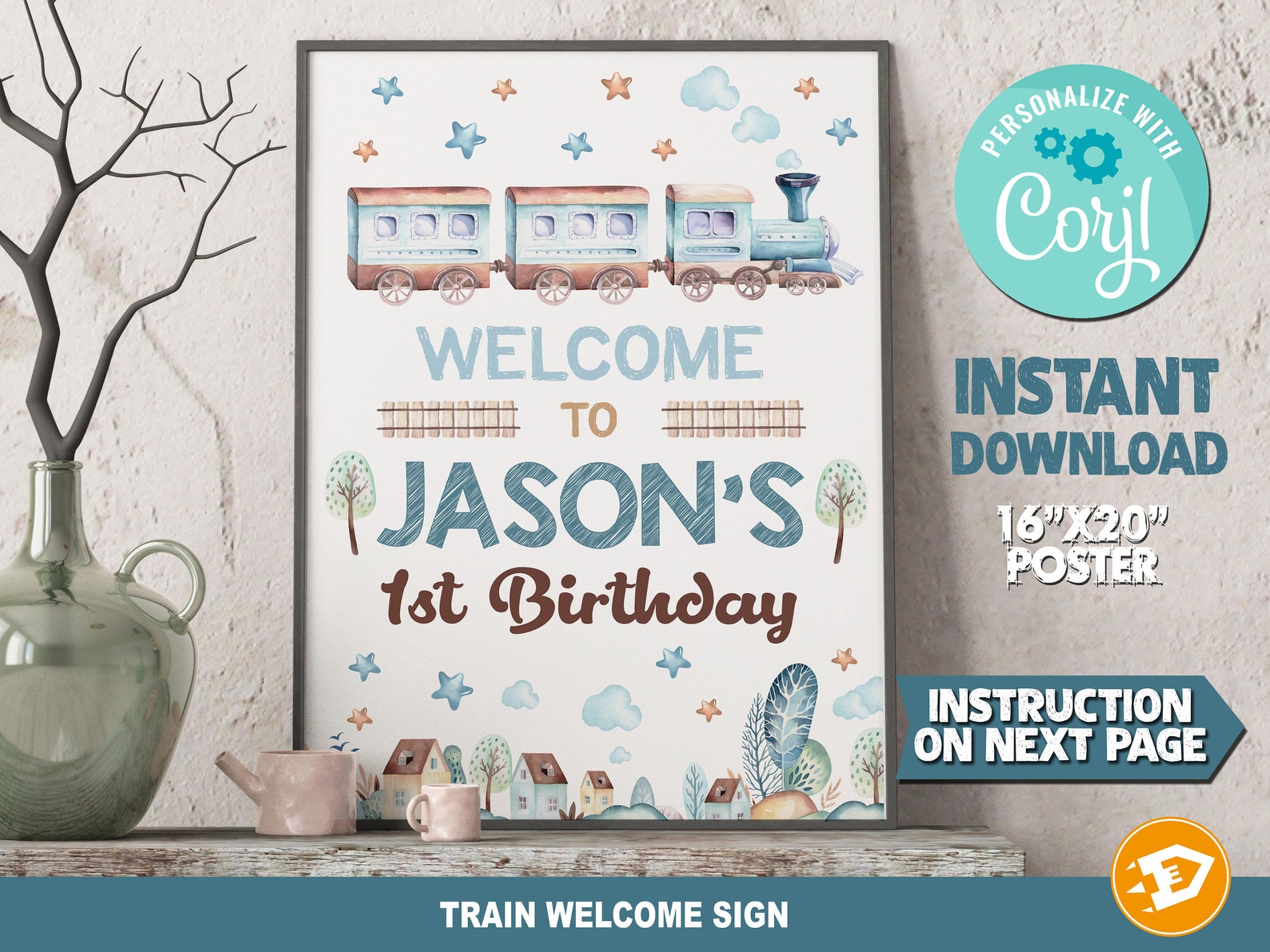 Train Party Birthday Welcome Sign Poster train PRINTABLE - Etsy