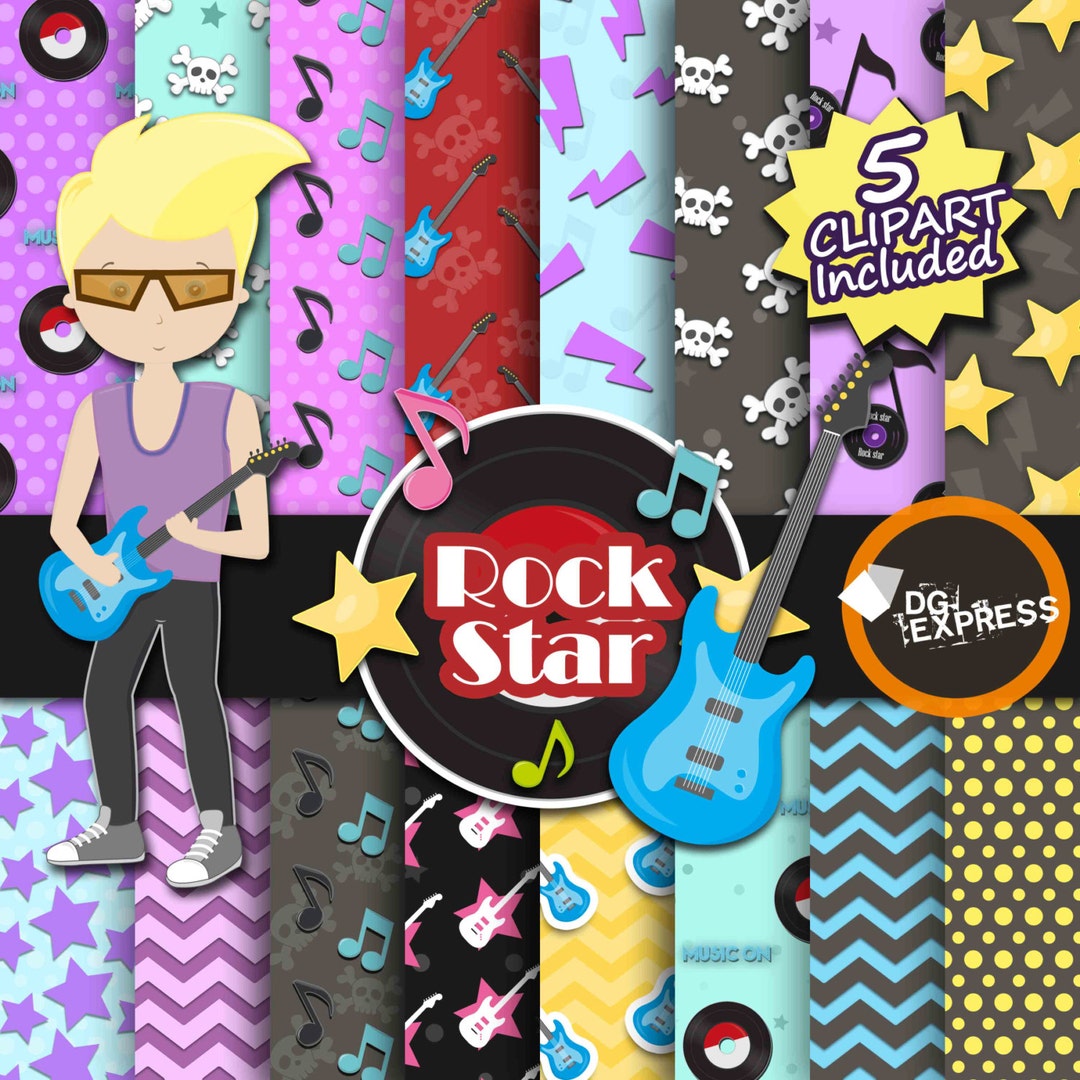 SALE Rock Star Digital Paper + Clipart : "music Paper"- Rock Star ...