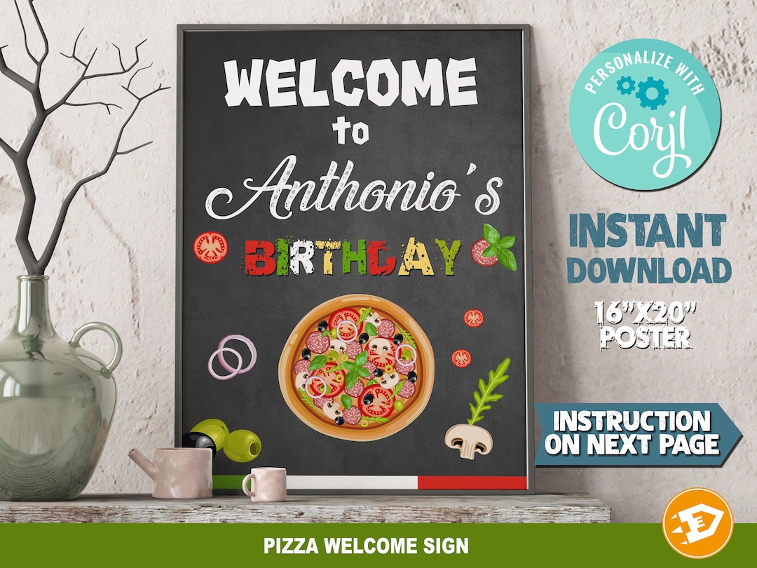 Pizza Party Birthday Welcome Sign Poster pizza PRINTABLE - Etsy