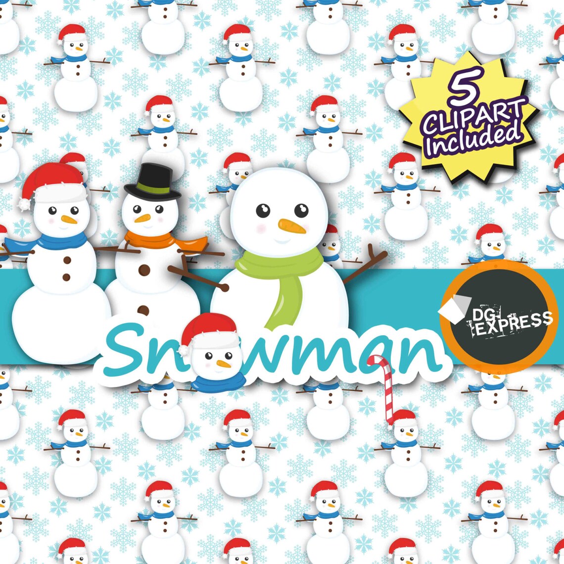 Snowman Digital Paper Clipart : kawaii Snowman Digital - Etsy