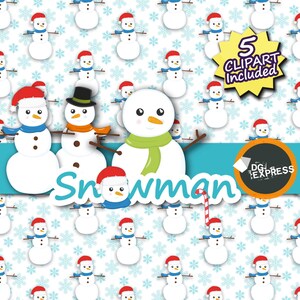 Snowman Digital Paper + Clipart : "kawaii Snowman Digital Paper ...