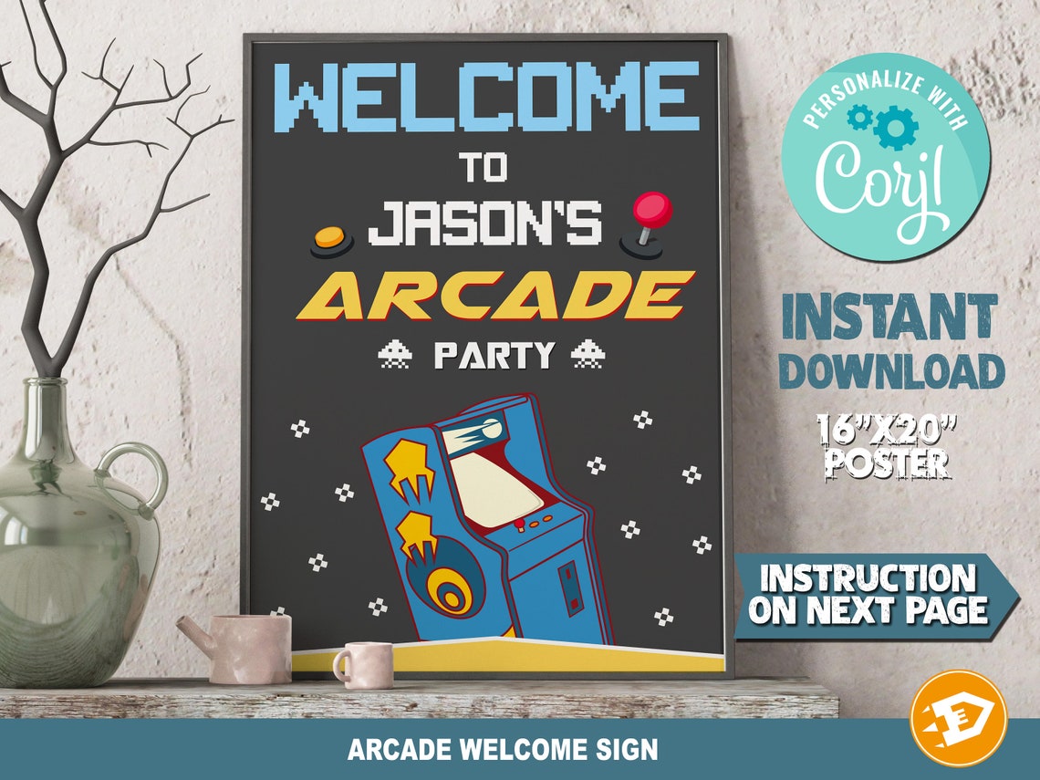 Arcade Boy Party Birthday Welcome Sign Poster arcade | Etsy