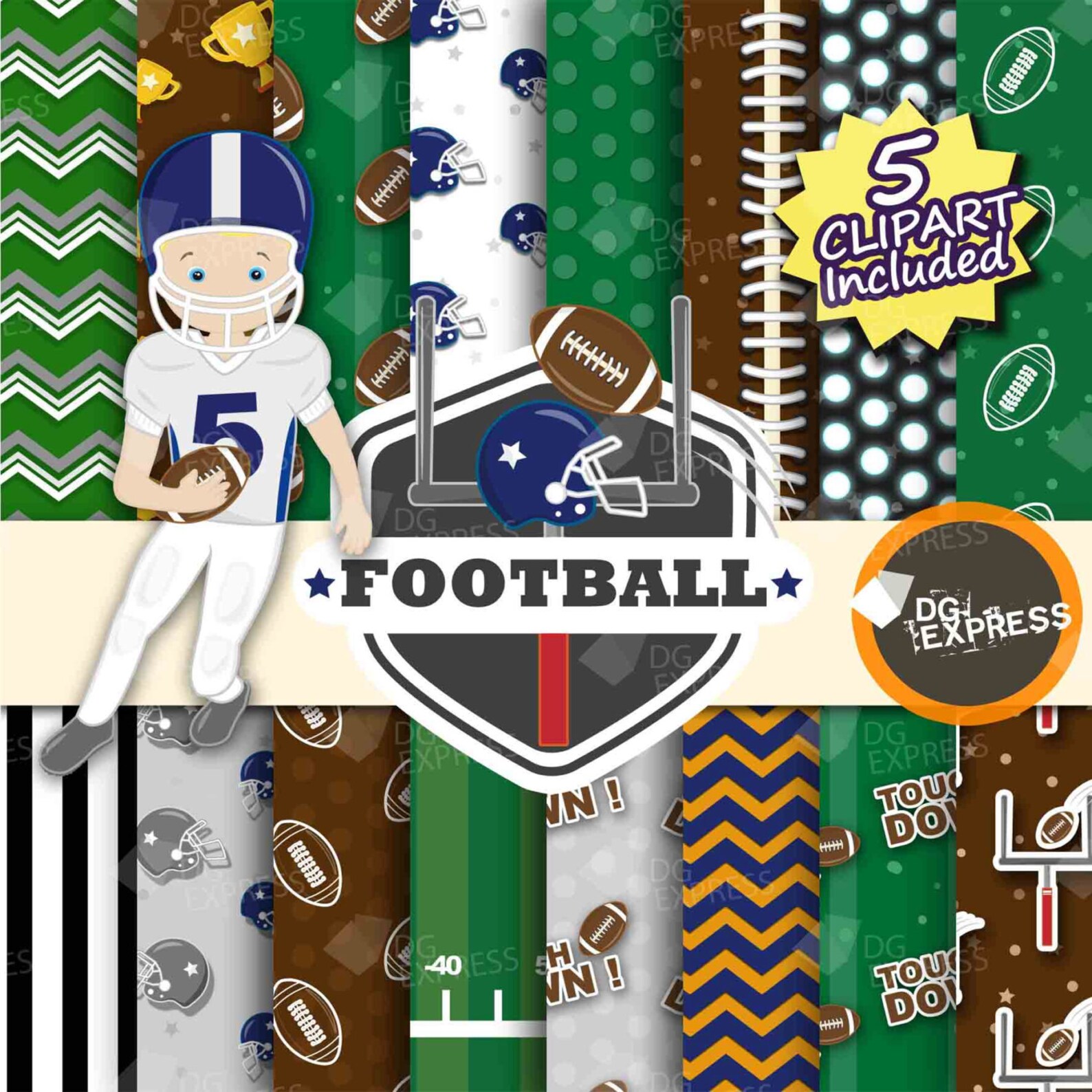 SALE Football Digital Paper Clipart : football | Etsy