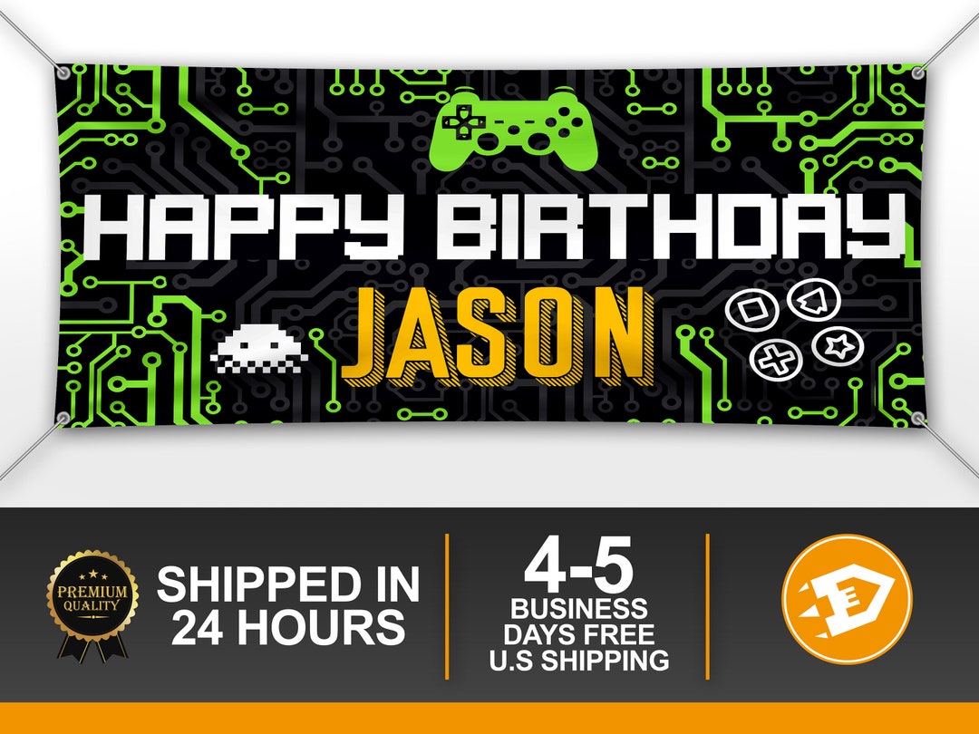 Video Game Birthday Banner, Happy Birthday Game Banner, 10th Birthday ...