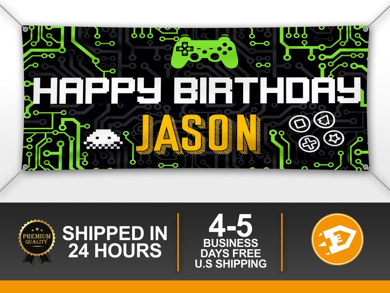 Video Game Birthday Banner Happy Birthday Game Banner 10th - Etsy