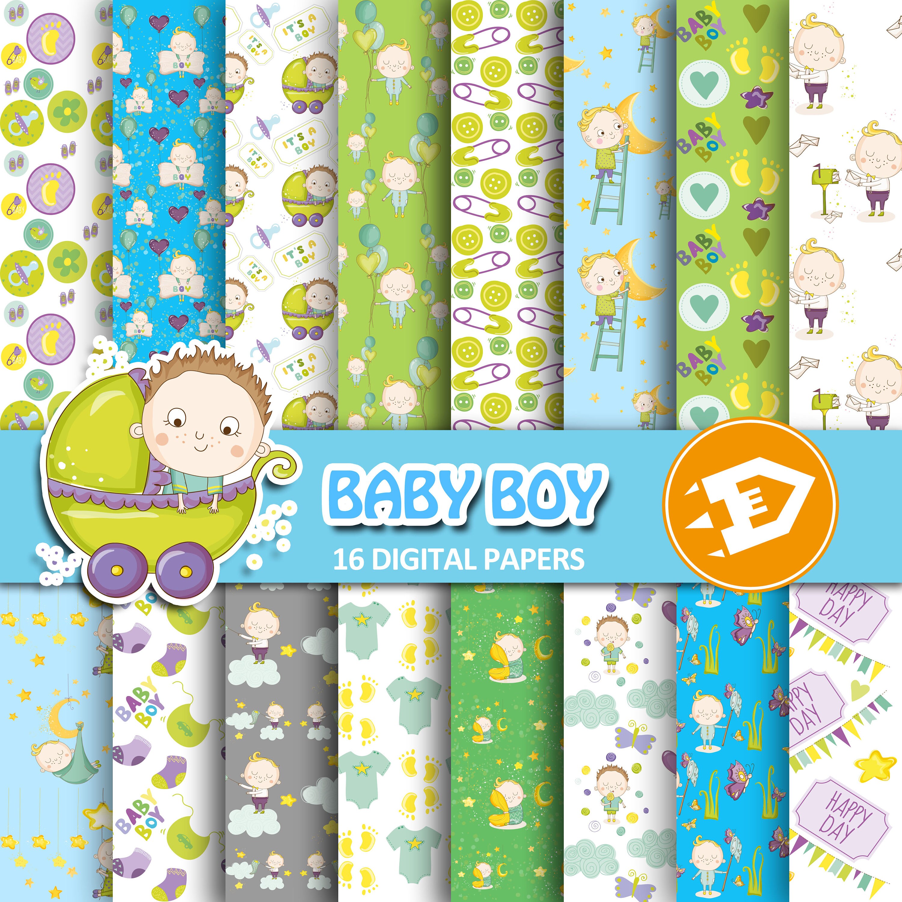 Baby Boy Digital Paper Clipart : baby Boy Digital - Etsy Australia