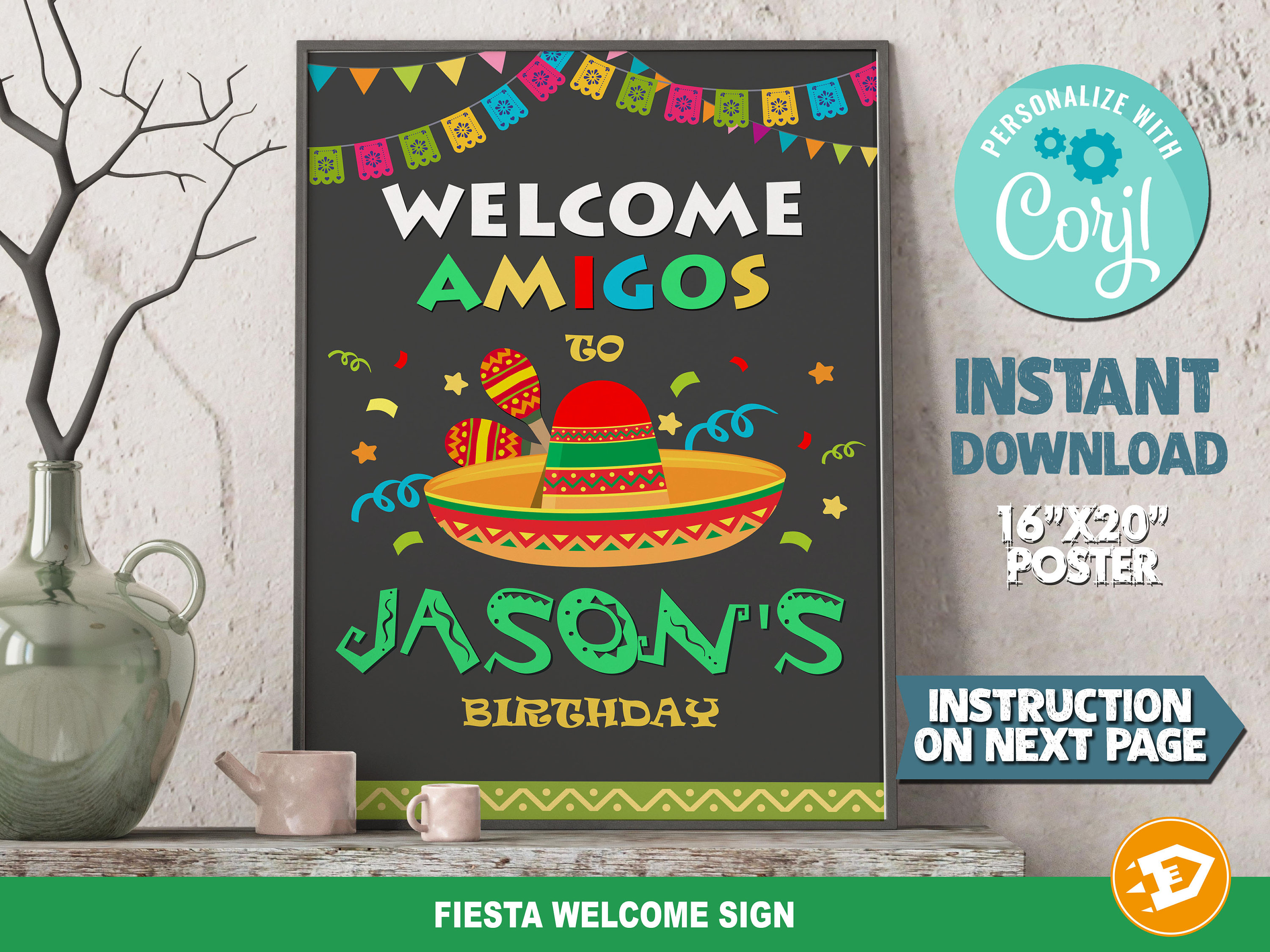 Fiesta Party Birthday Welcome Sign Poster Instant Download | Etsy