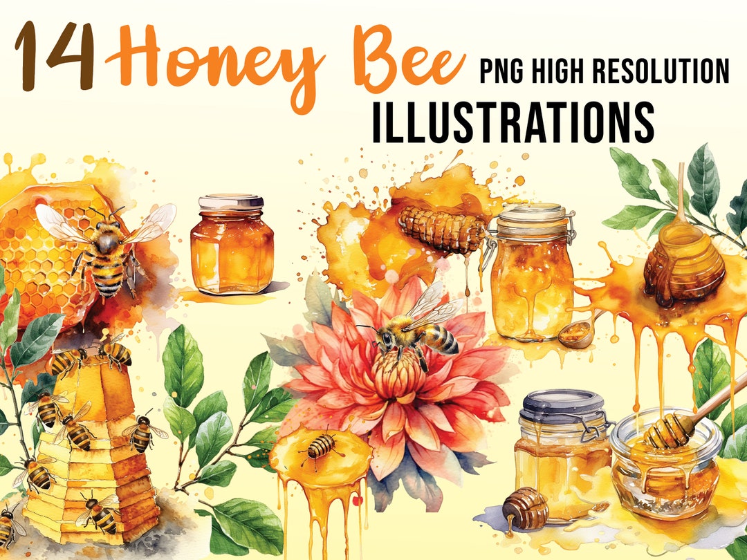Honey Bee Watercolor Clipart Set - Digital Hand-painted Illustrations ...