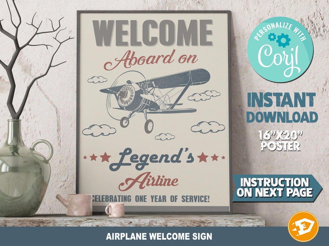 Airplane Party Birthday Welcome Sign Poster "airplane PRINTABLE ...