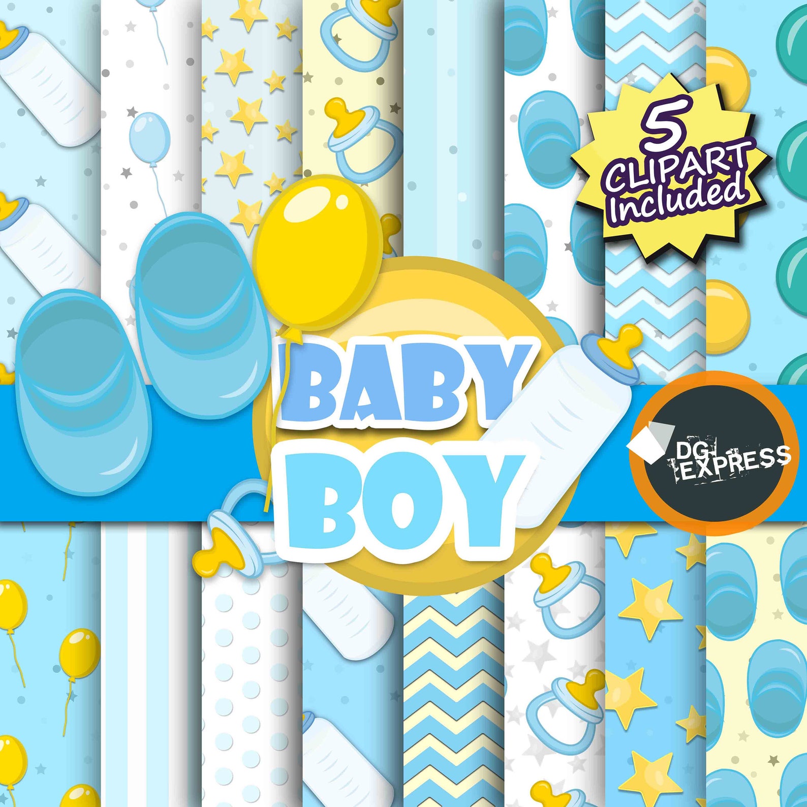 Baby Boy Digital Paper Clipart : baby Boy Digital - Etsy