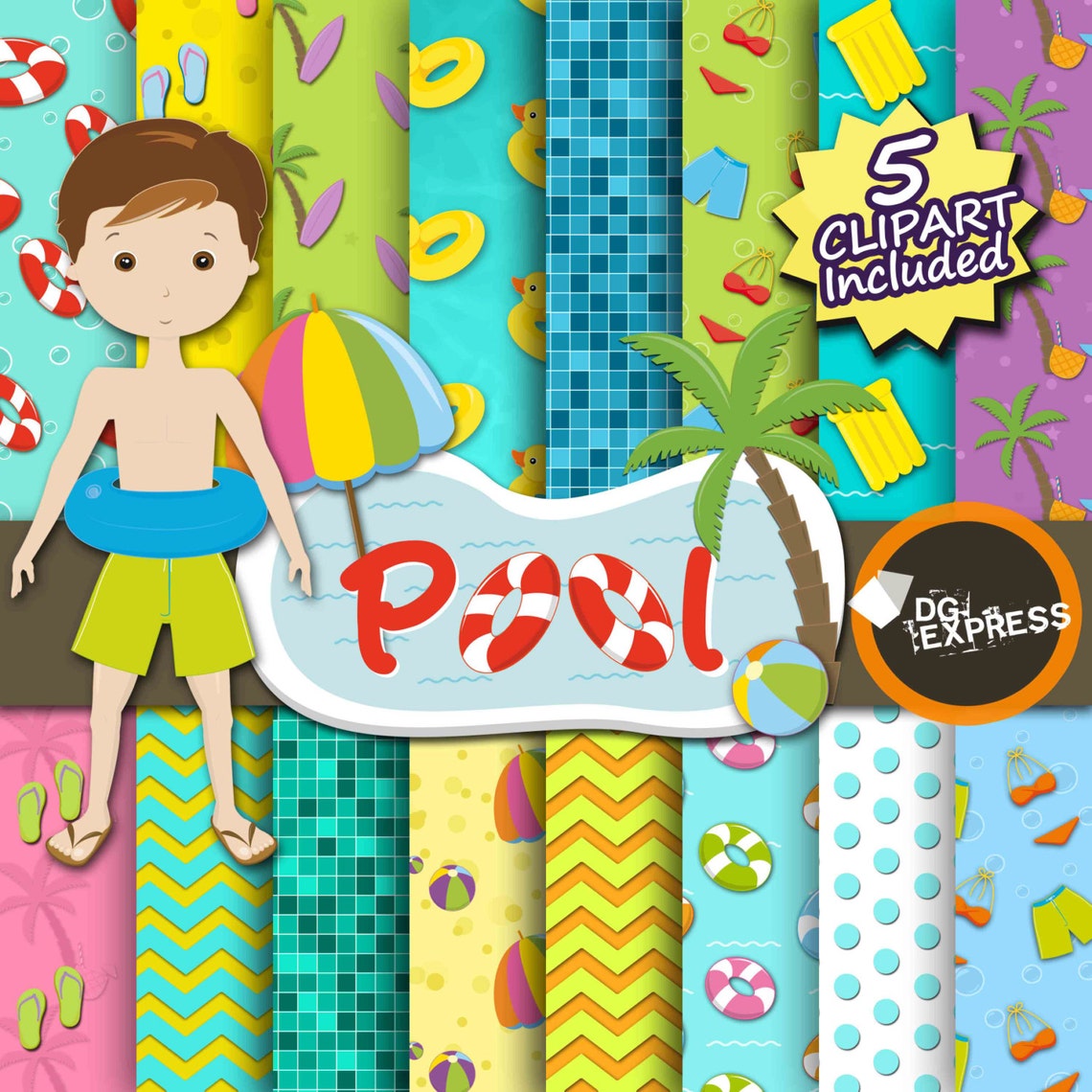 Pool Party Digital Paper Clipart : pool Party Boy - Etsy