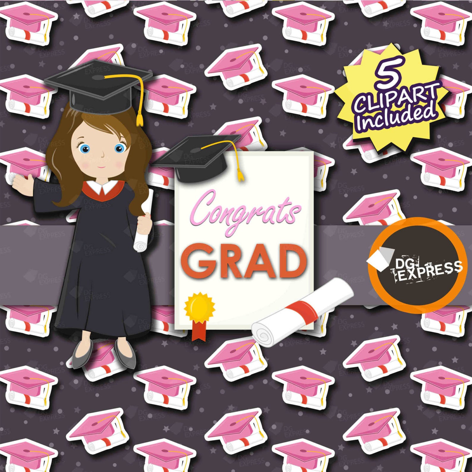 Graduation Digital Paper Clipart Girl : graduation - Etsy