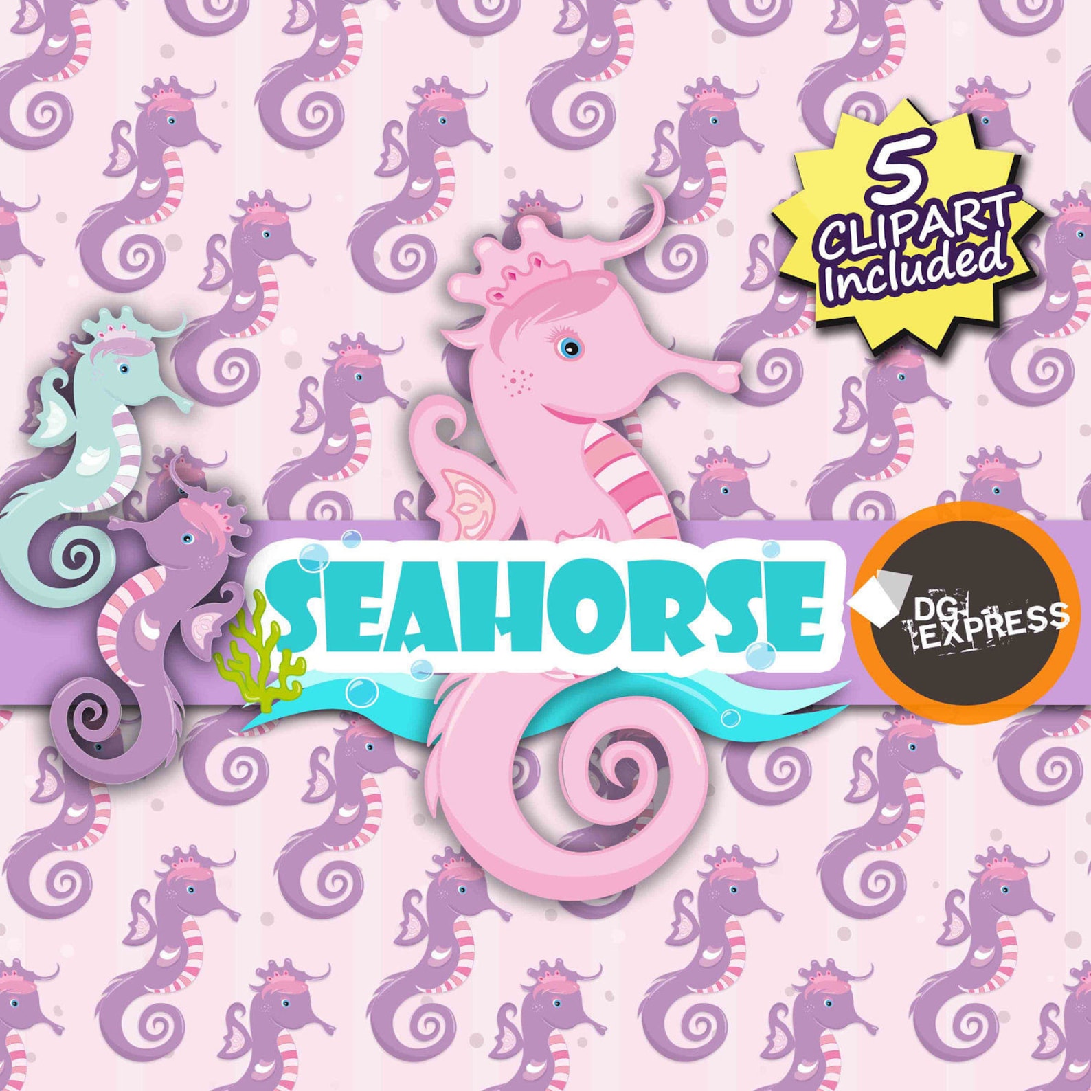 Seahorse Clipart Digital Paper : seahorse Digital | Etsy