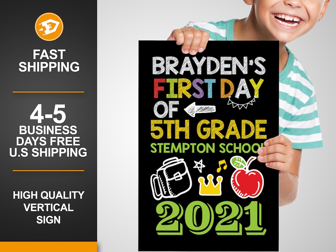 First Day of 5th Grade Sign Boy Class of 2021 5th Grade Back to School ...