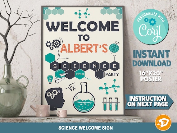 Science Party Birthday Welcome Sign Poster "SCIENCE PRINTABLE Birthday ...