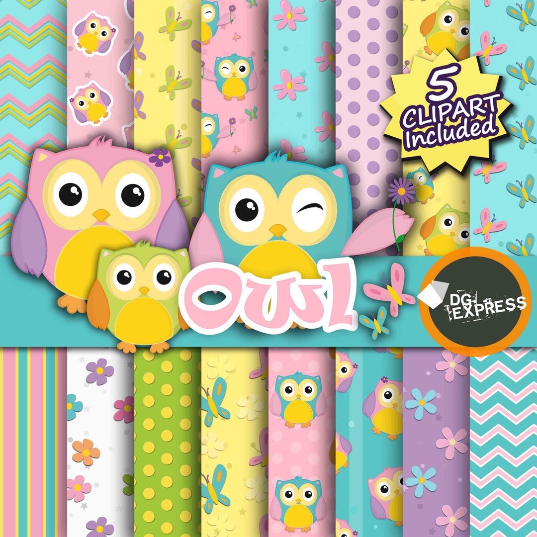 Spring Owl Clipart + Digital Paper : "owl Digital Paper" - Cute Summer ...