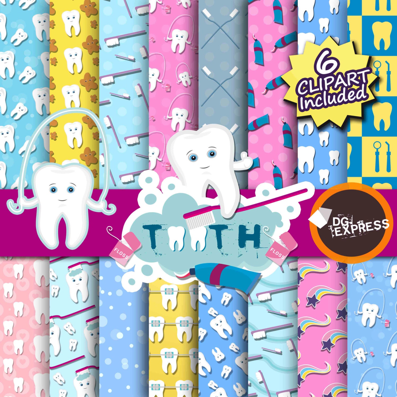 SALE Tooth Digital Paper Tooth Scrapbook Tooth Clipart | Etsy