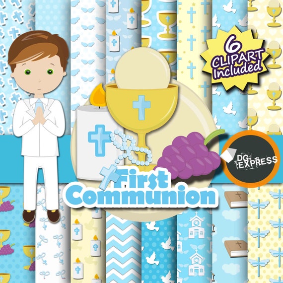 SALE First Communion Digital Paper + Clipart - Boy : "First Communion ...