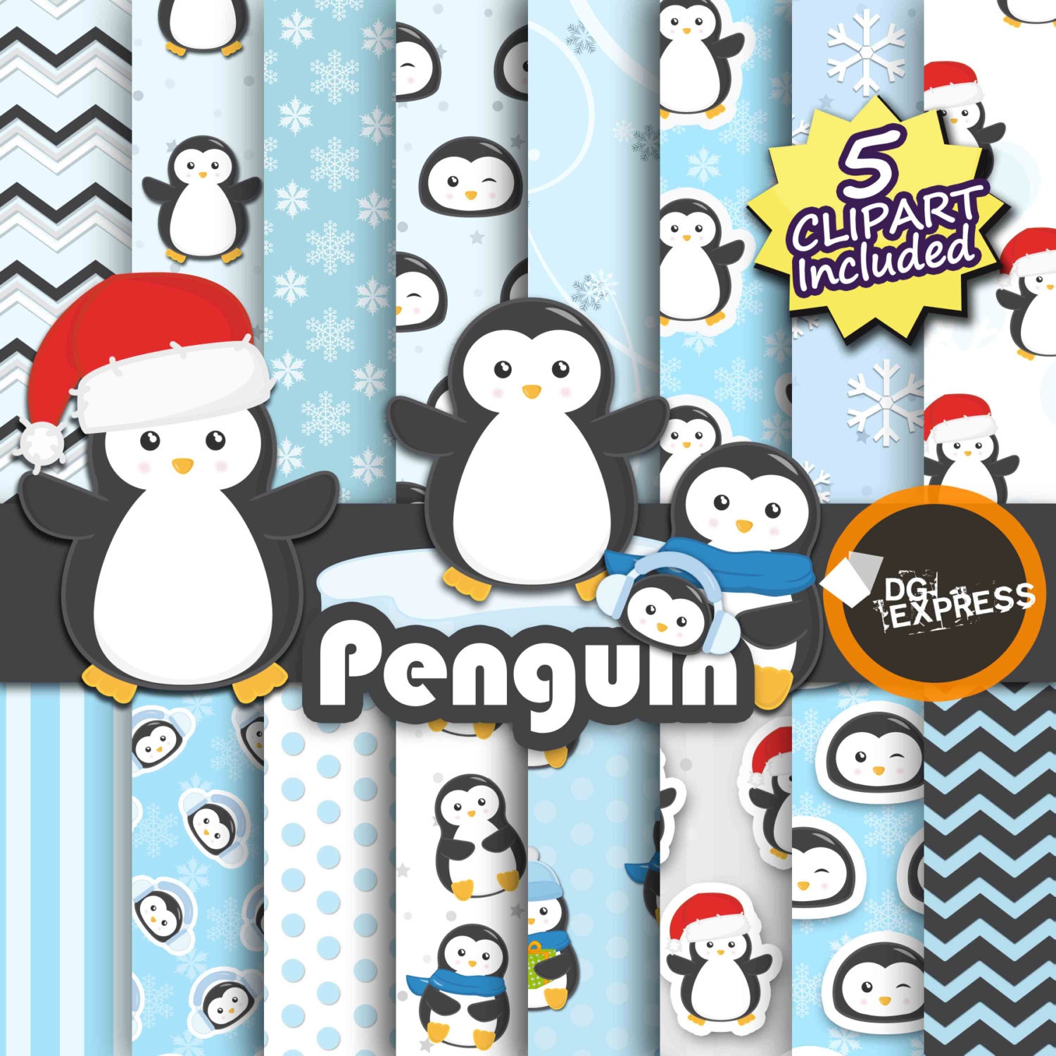 Penguin Digital Paper Clipart : penguin Digital - Etsy UK