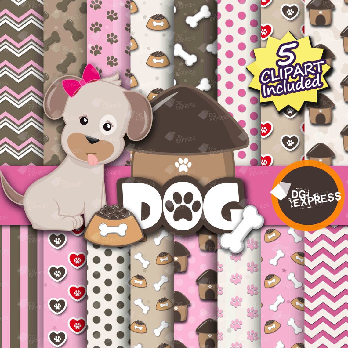 Dog Clipart Digital Paper Pink : dog Digital - Etsy