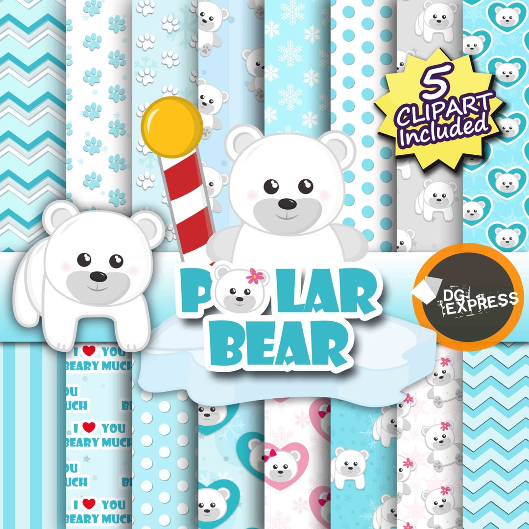 Polar Bear Clipart + Digital Paper : "polar Bear Digital Paper" -white ...
