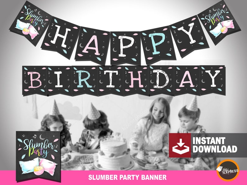 Slumber Party Birthday Banner sleepover PRINTABLE - Etsy