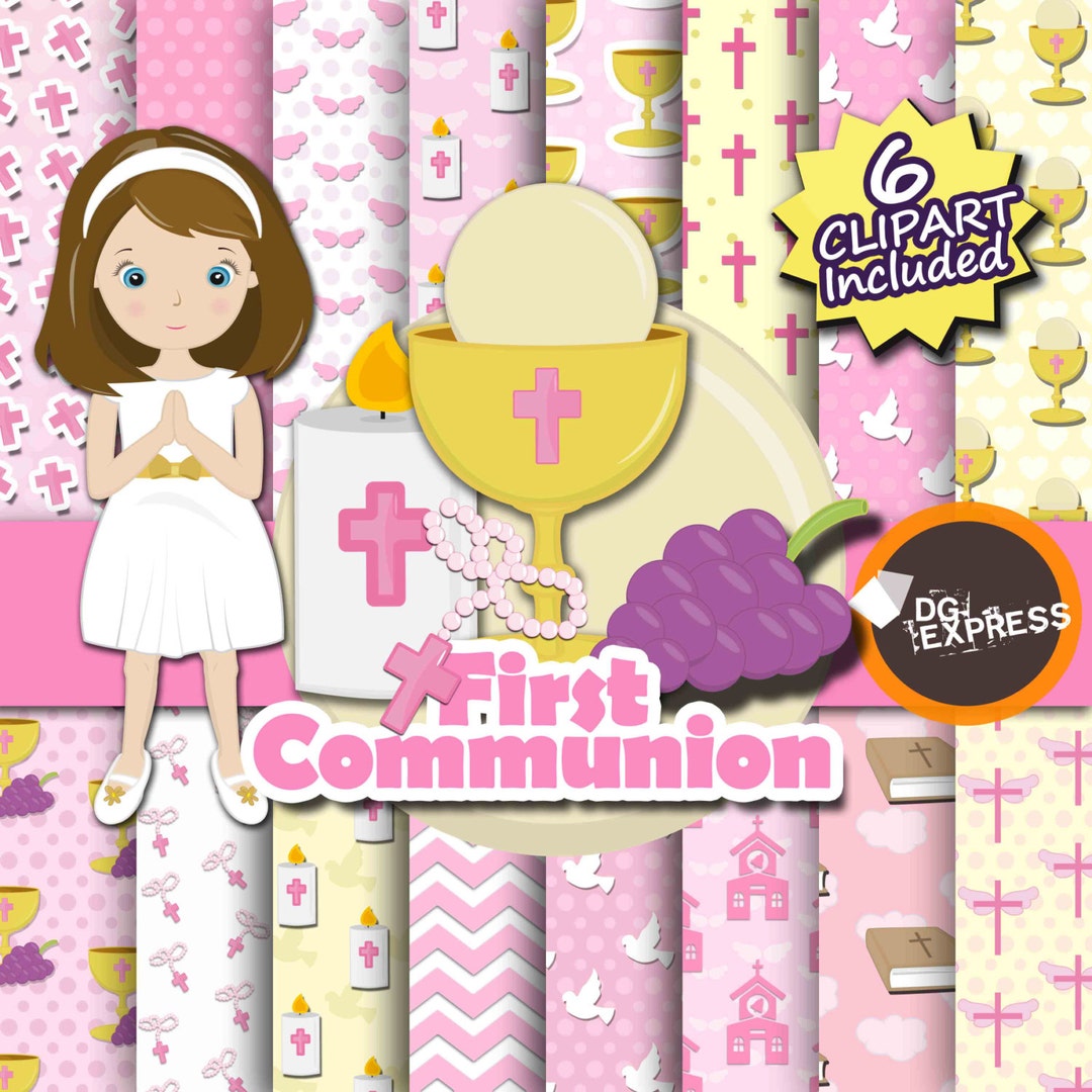 First Communion Clipart + Digital Paper - Girl : "first Communion Paper ...