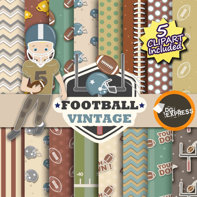 Vintage Football Digital Paper Clipart : football - Etsy