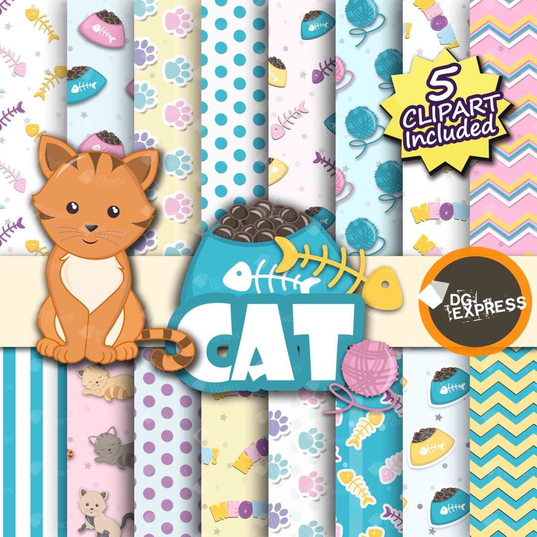 Cat Digital Paper + Clipart : "cat Digital Paper" - Kitten Clipart, Cat ...
