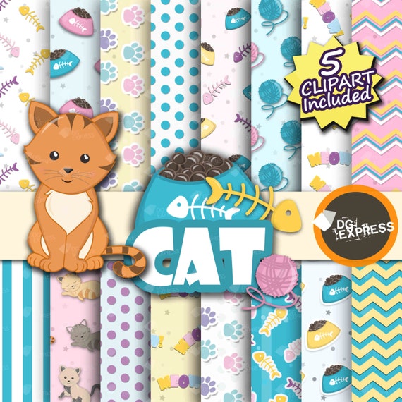 Cat Digital Paper + Clipart : "Cat Digital Paper" - Kitten Clipart, Cat ...