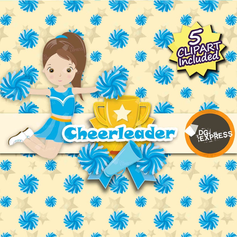 SALE Blue Cheerleader Digital Paper Clipart : - Etsy