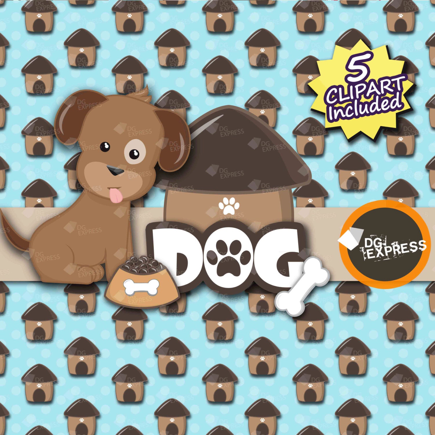 Dog Digital Paper Clipart Blue : dog Digital - Etsy