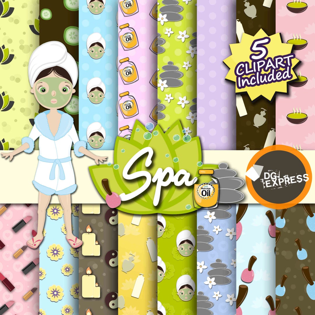 Spa Digital Paper - Spa Girls Clipart, Spa Birthday Printables ...
