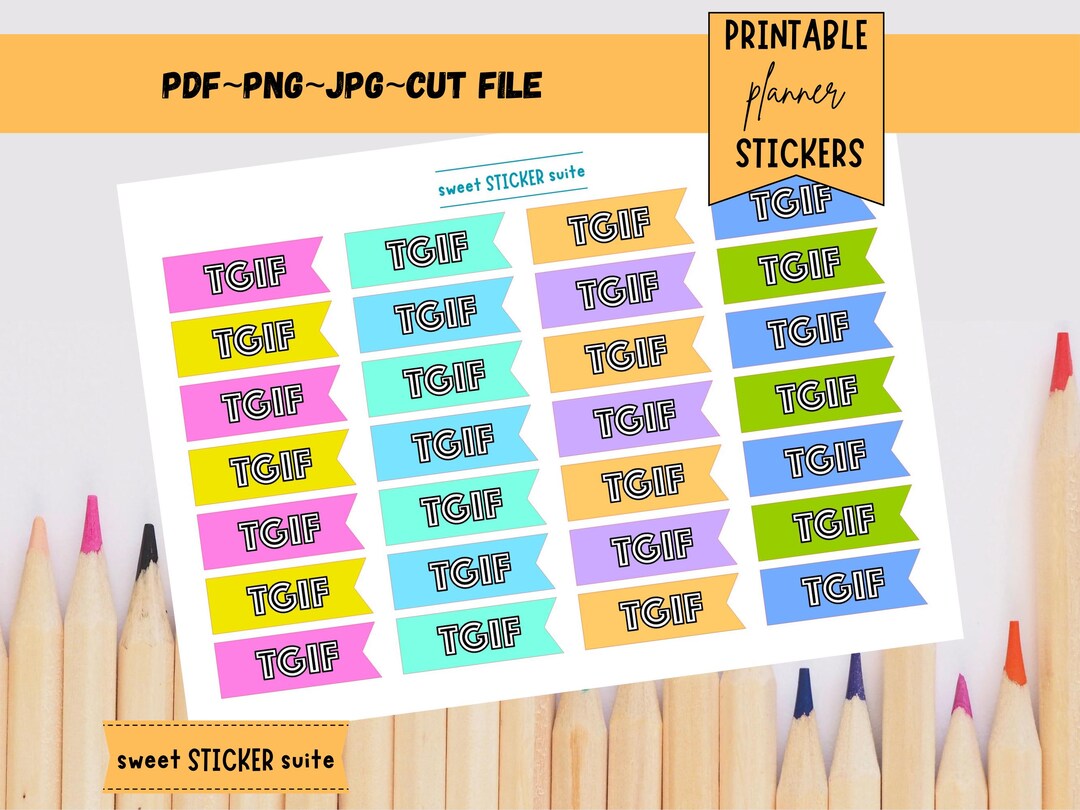 TGIF Printable Stickers Single Sheet Printable Stickers DIY Print and ...