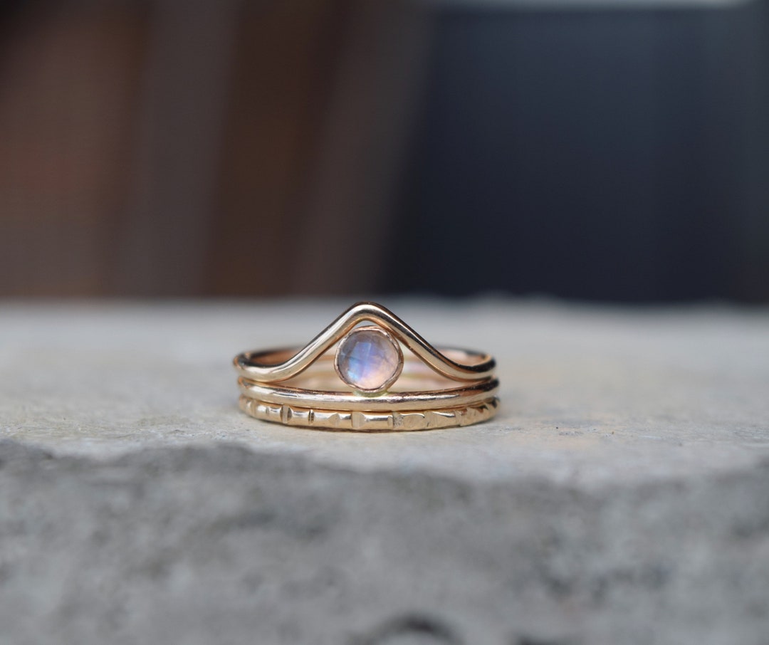 Moonstone Stacking Rings, Gold Filled and Sterling Silver, Minimalist ...
