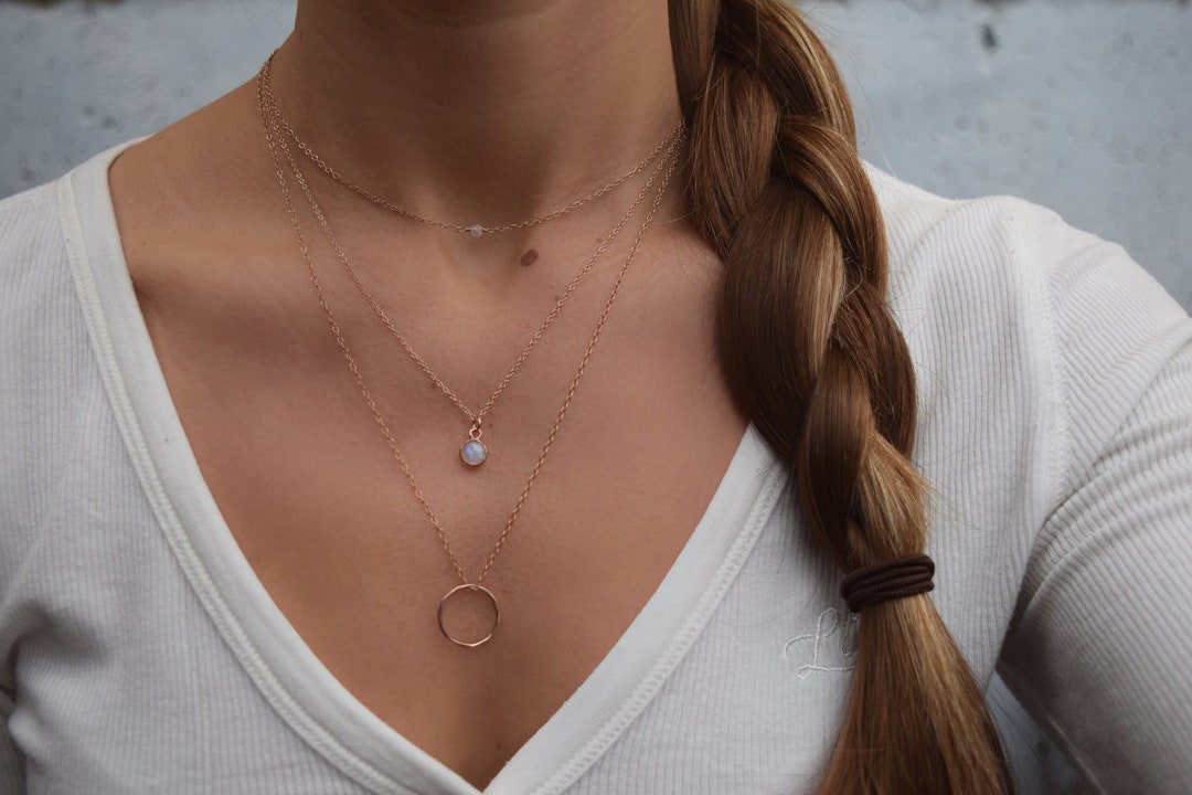 Conjunto de collar de oro rosa, collar de piedra lunar, collares en ...