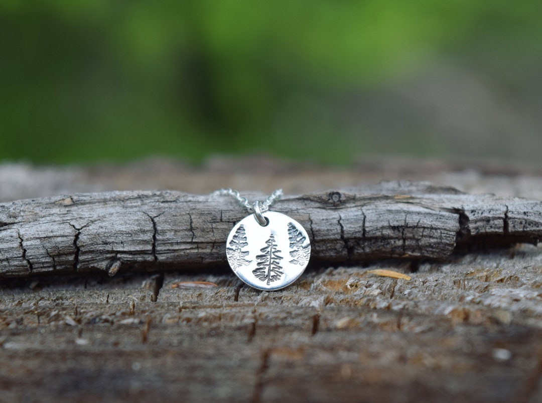 Tree Necklace, Three Trees, Nature Inspired, Circle Pendant, Hand ...