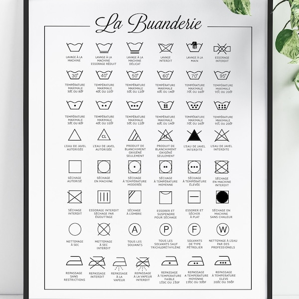 French Laundry Guide Affiche Buanderie Guide De Lavage Symboles De ...