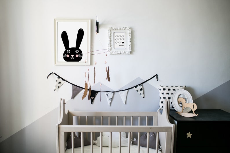 Bunny Kids Print Printable Scandinavian Kids Art Scandi Baby Room Art ...