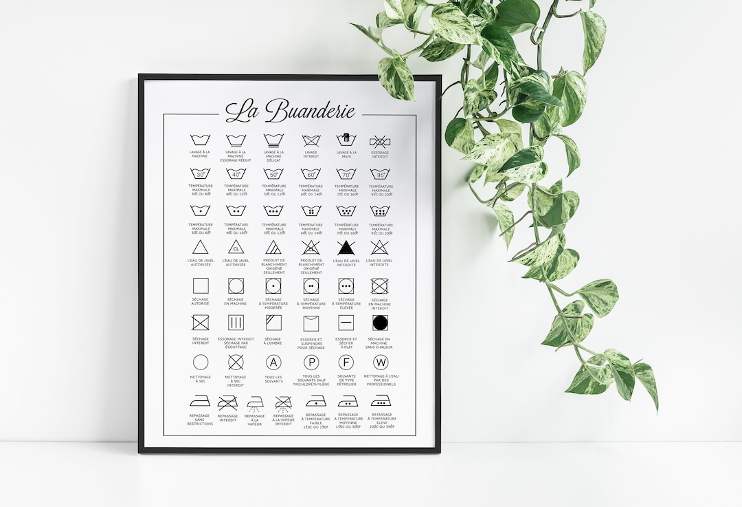 French Laundry Guide Affiche Buanderie Guide De Lavage Symboles De ...
