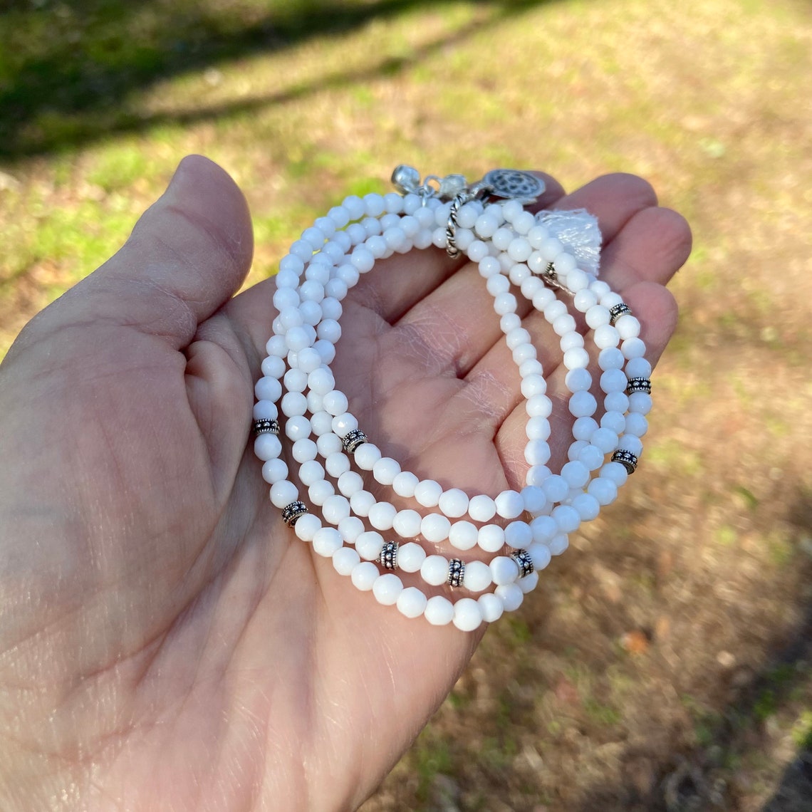 White Beaded Bracelet White Stretch Bracelet White Bracelets - Etsy ...