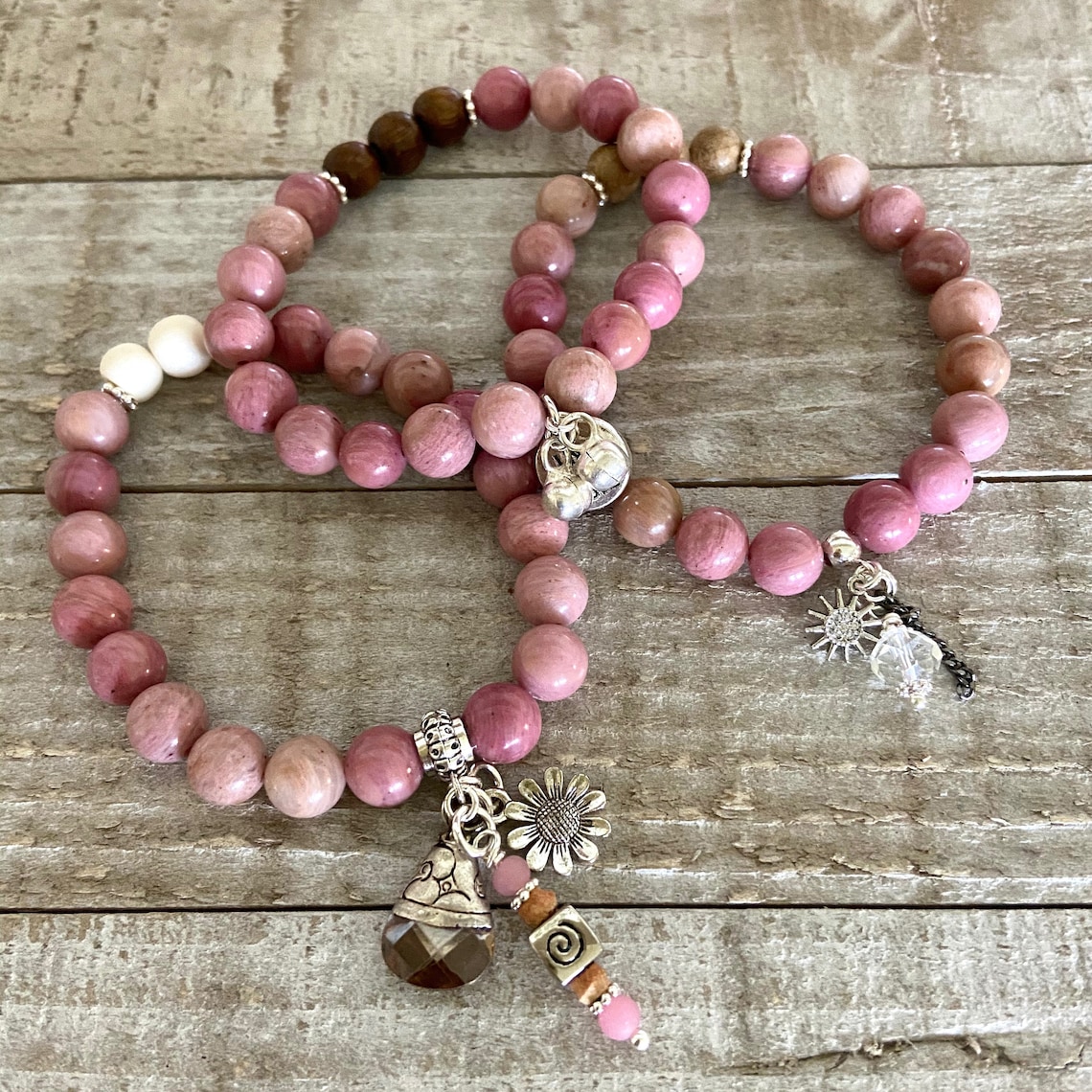 Love Bracelet, Rhodonite Bracelet Set, Gemstone Bracelet, Healing ...