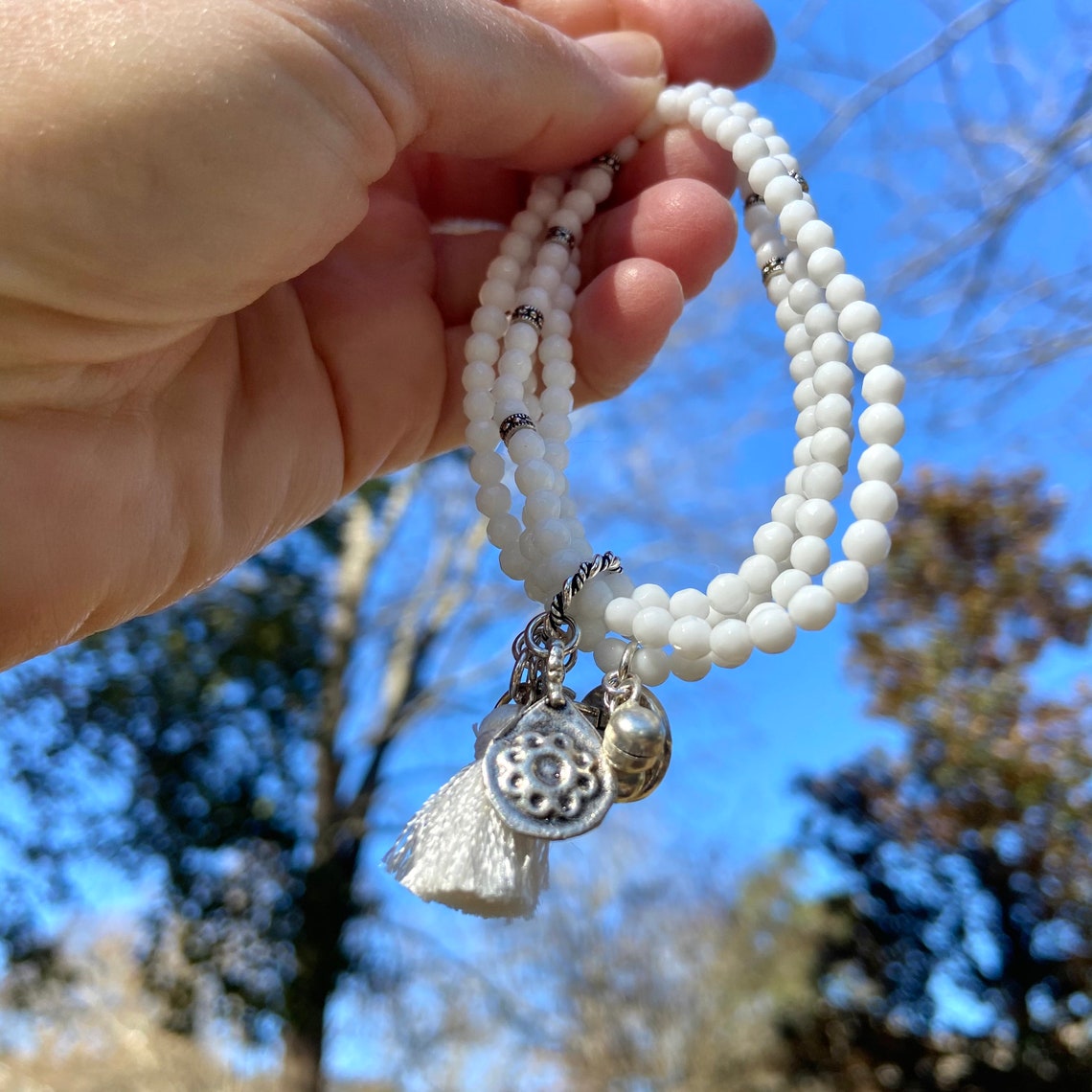 White Beaded Bracelet White Stretch Bracelet White Bracelets - Etsy ...