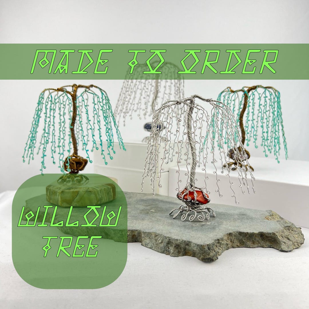 Willow Tree Sculpture | Made to Order | Tumbled Gemstone | Steel ...