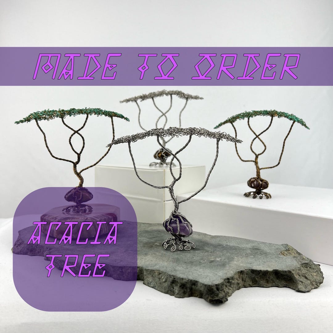 Acacia Tree Sculpture | Made to Order | Tumbled Gemstone | Brass ...