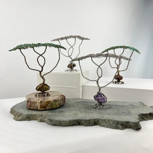 Acacia Tree Sculpture | Made to Order | Tumbled Gemstone | Brass ...