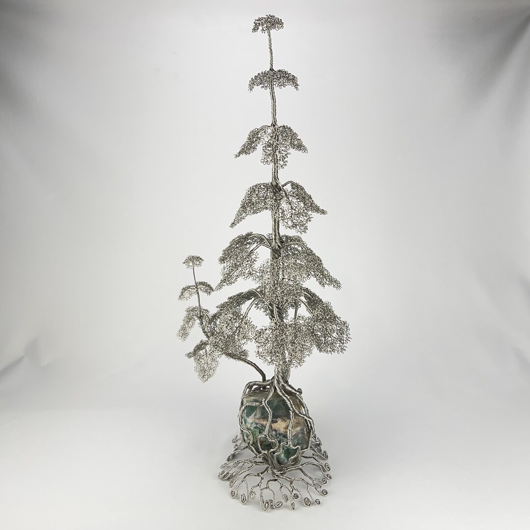 Pine Tree Sculpture for Stabilization | Rainbow Fluorite | Steel Wire ...